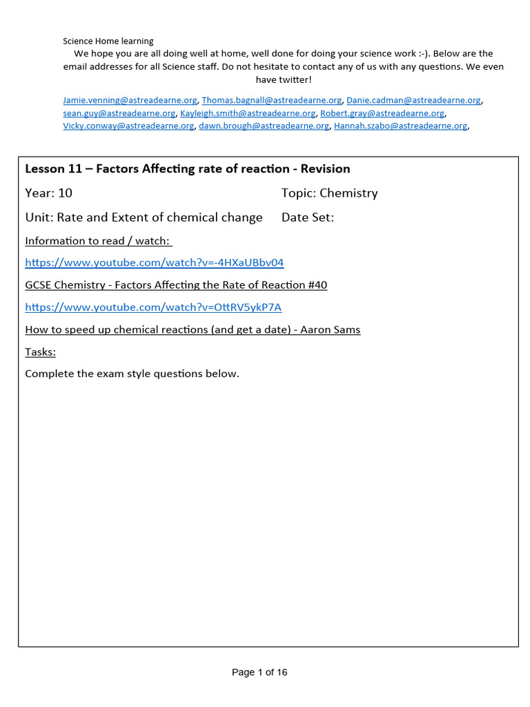 Rates of Reaction L11 HL | PDF | Reaction Rate | Chemical Reactions