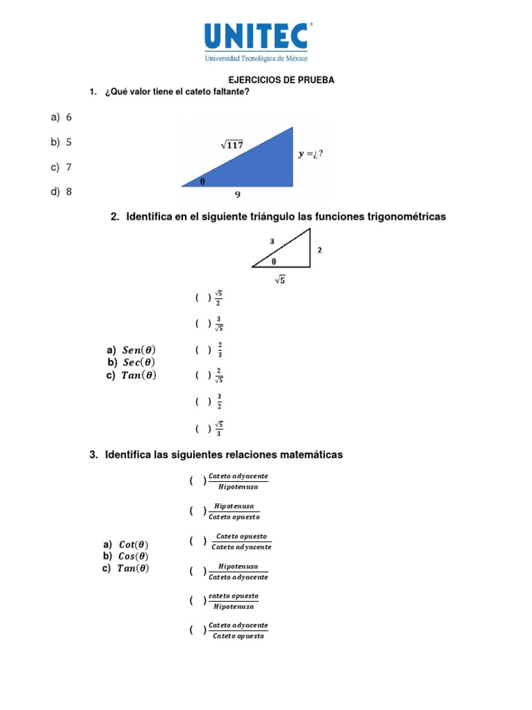EJERCICIOS DE PRUEBA 1er PARCIAL | PDF | Triángulo | Funciones trigonométricas