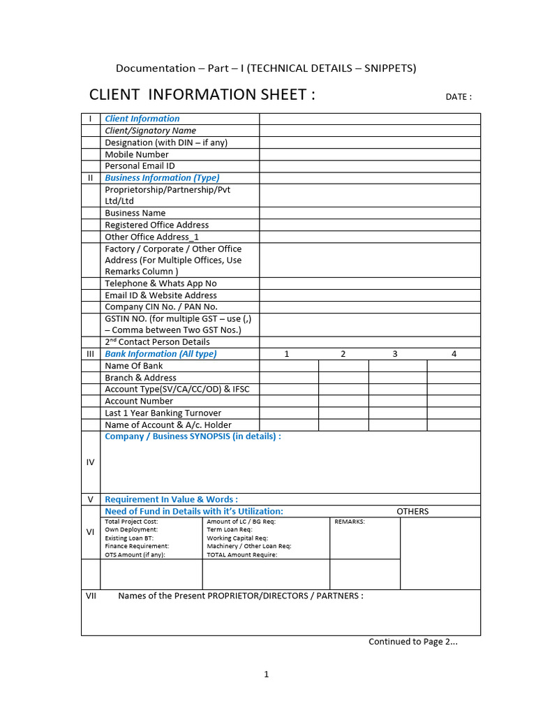 Client Information Sheet (BANK PROSON) CIS | PDF | Revenue | Loans