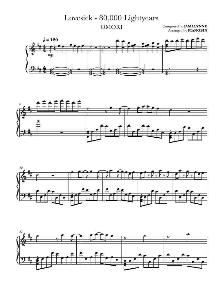 OMORI Lovesick Sheet Music Arrangement | PDF
