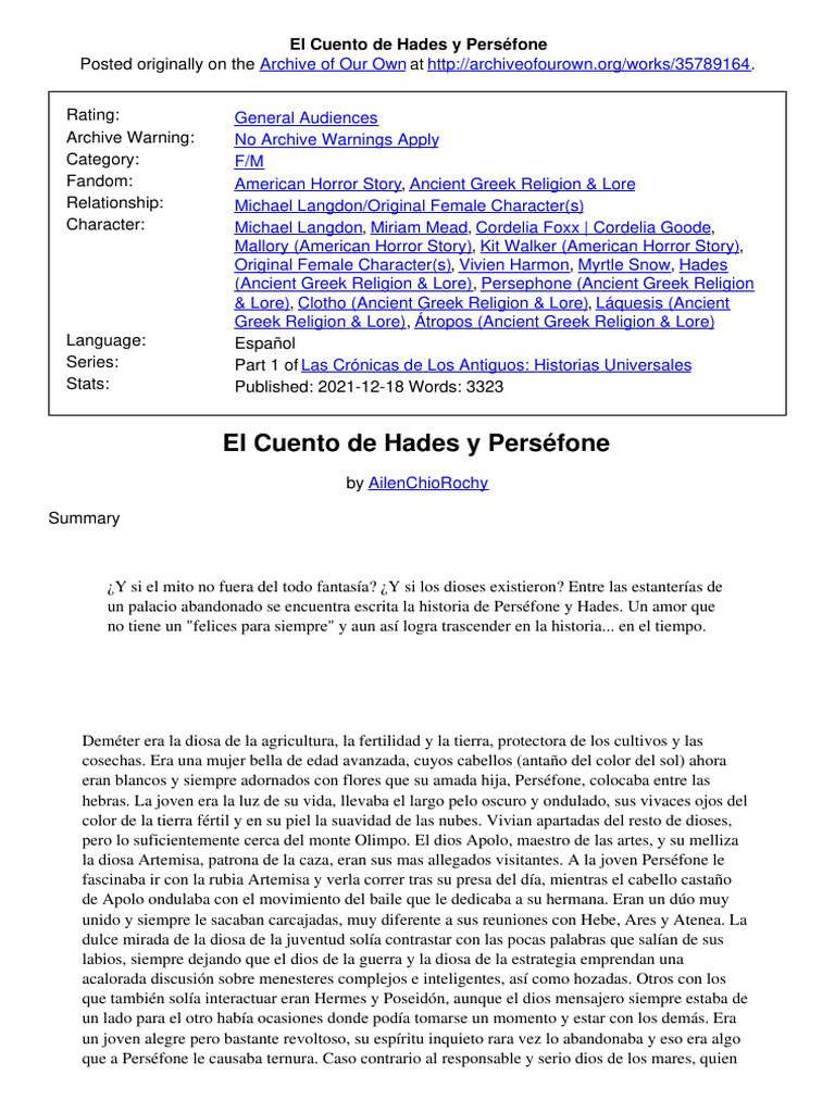 El Cuento de Hades y Persefone (Olympus Hadephone) | PDF | infierno ...