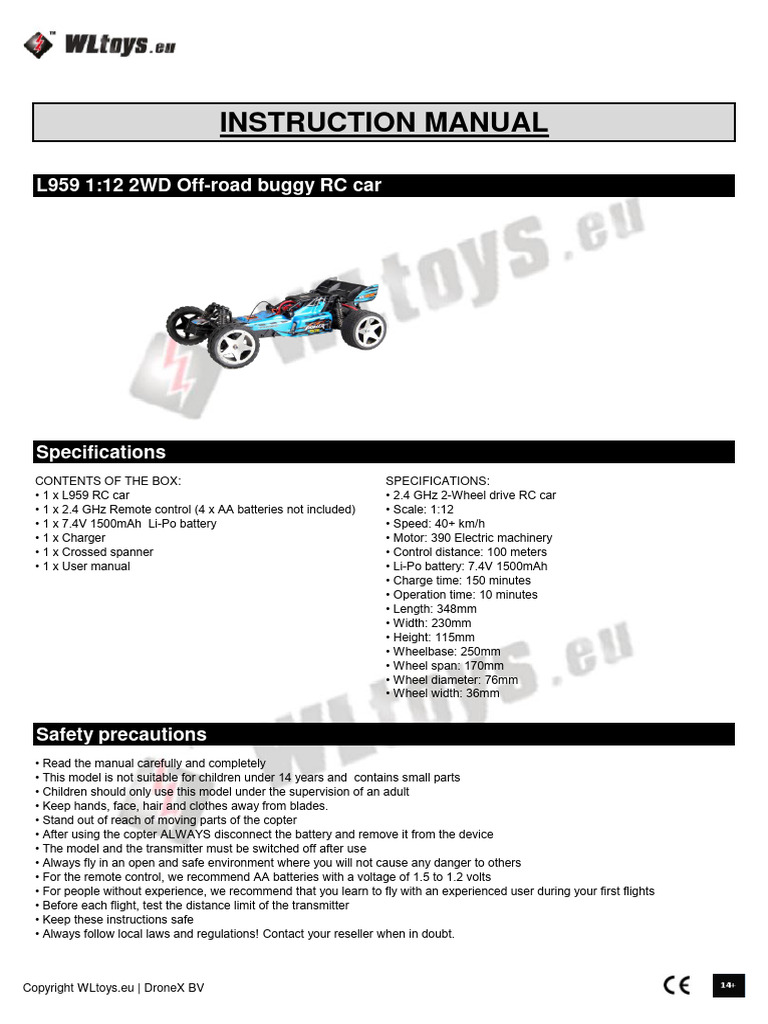 Instruction Manual: L959 1:12 2WD Off-Road Buggy RC Car | PDF | Battery ...