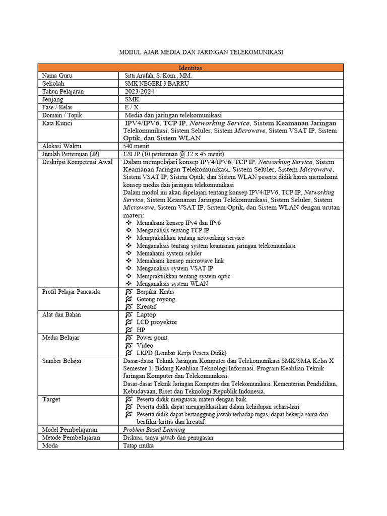 Modul Ajar X-TKJ GENAP | PDF | Komputer