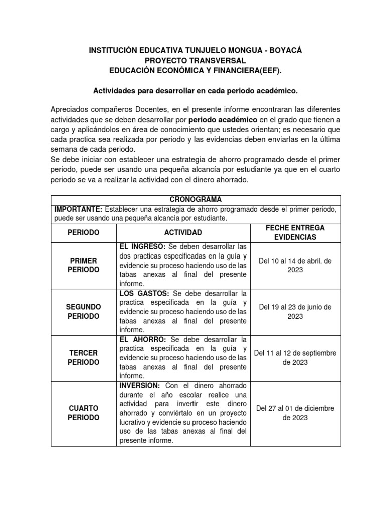 Actividades para Desarrollar EEF 2023 | PDF | Presupuesto | Ahorro