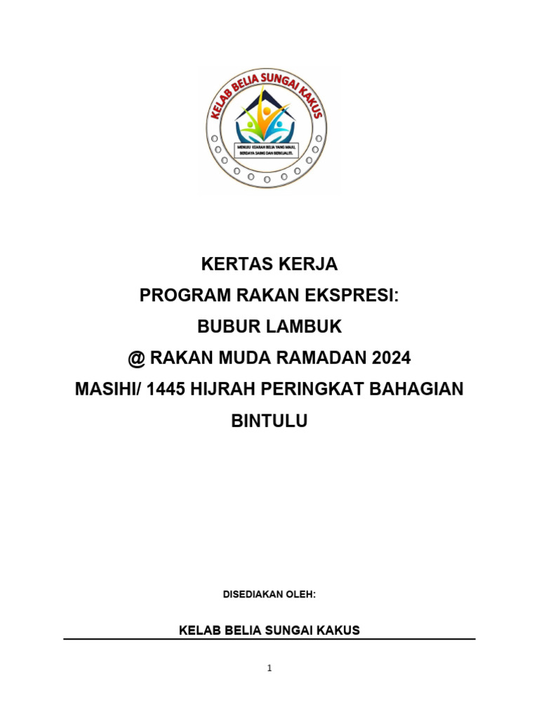 Kertas Kerja Kelab RM Bubur Lambuk 2024 | PDF
