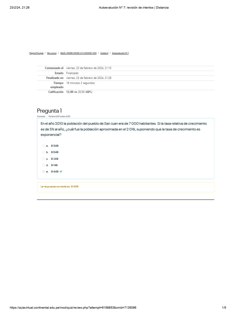 Autoevalución #7 - Revisión de Intentos - Distancia | PDF | Funciones especiales | Combinatoria