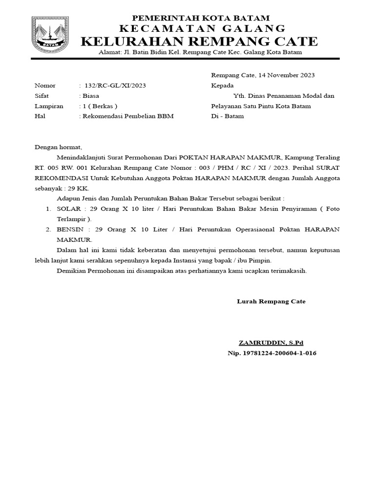 Surat Permohonan BBM | PDF