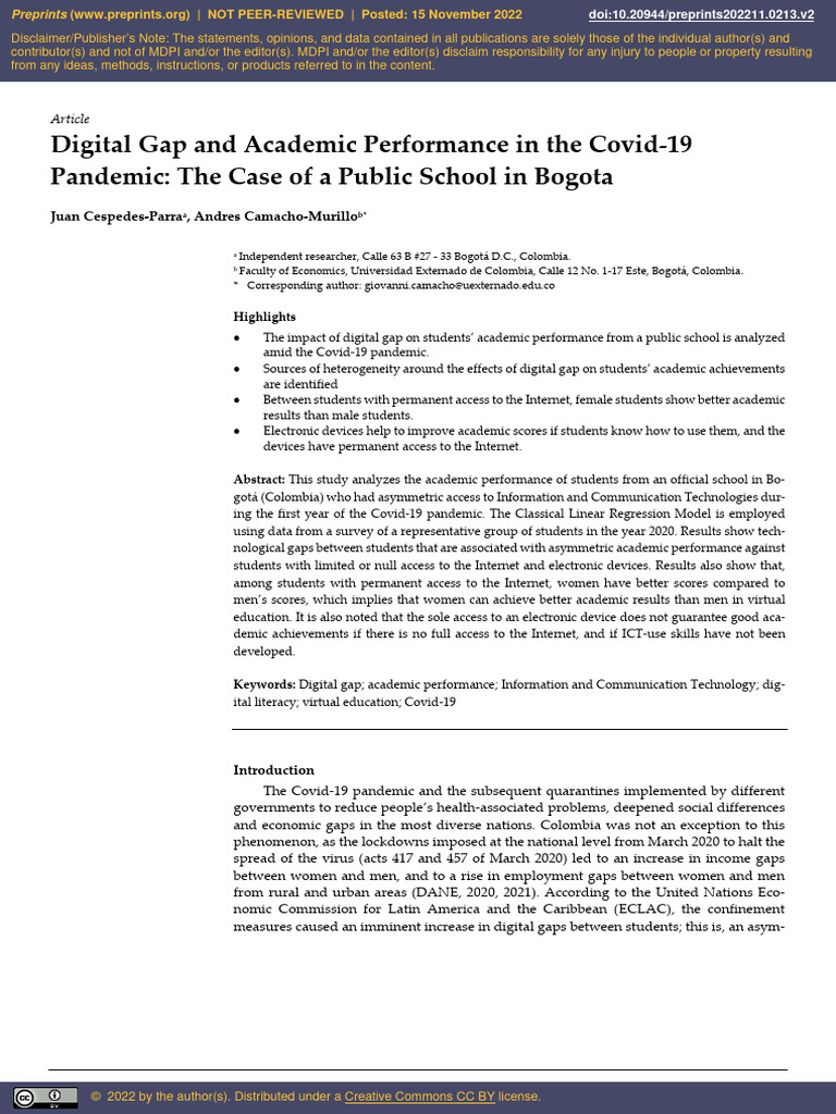 Digital Gap and Academic Performance in The Covid-19 | PDF | Educational Technology ...