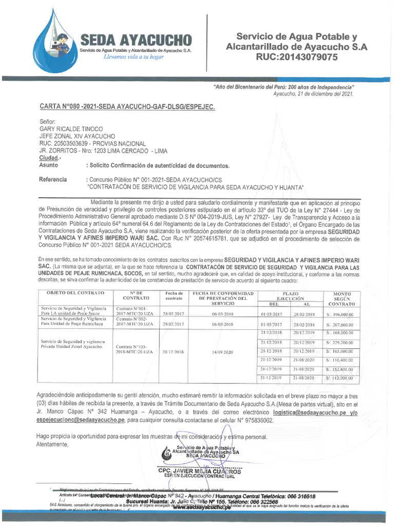 Contrato #080-2021 Seda Ayacucho-Gaf-Dlsg | PDF