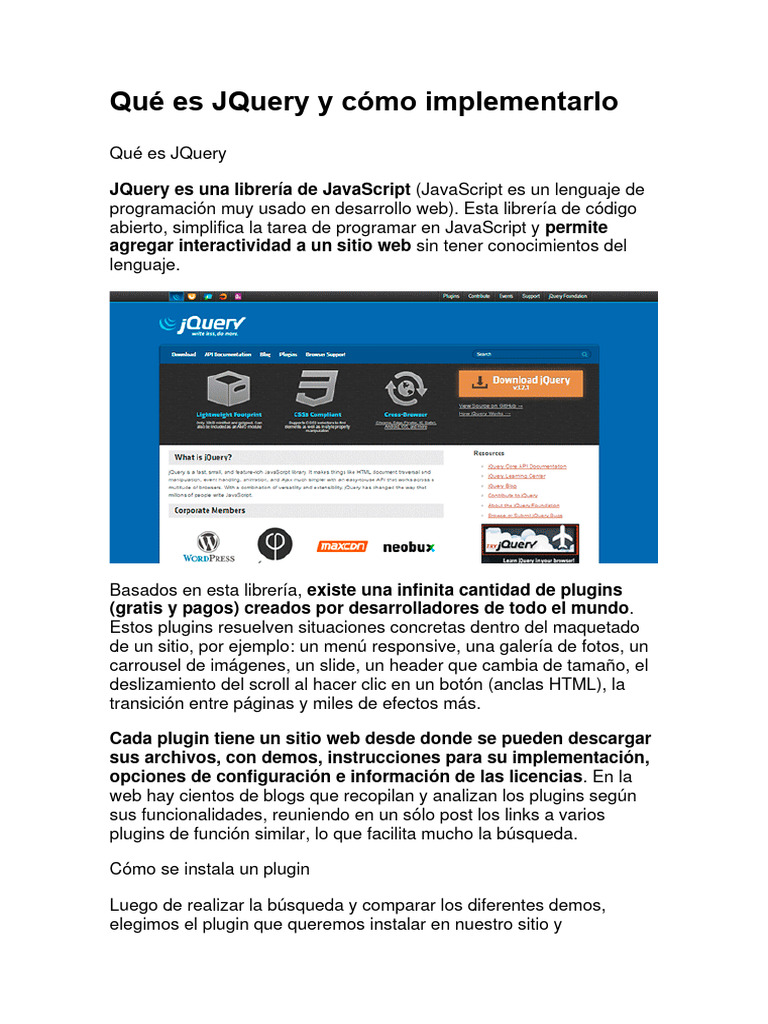 4 Qu - Es - JQuery - y - Cmo - Implementarlo | PDF | HTML | J Query