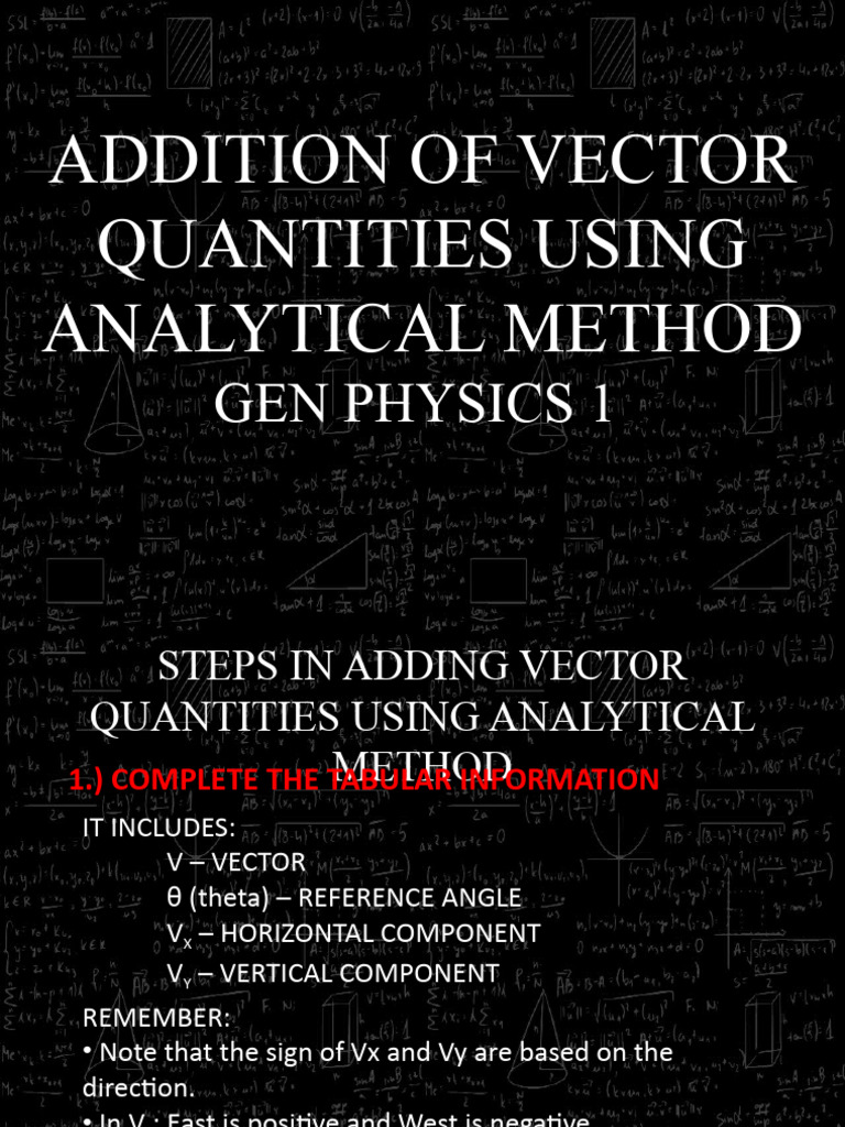 Addition Of Vector Quantities Using Analytical Method Pdf Euclidean Vector Geometry