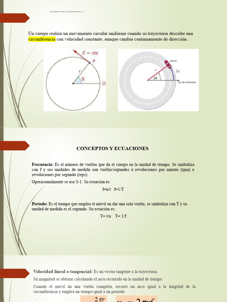 Fórmulas del Movimiento Circular Uniforme | PDF | Velocidad | Geometría ...