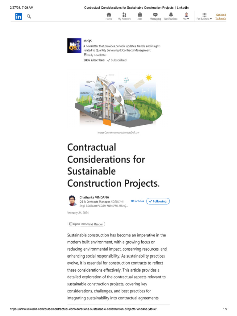 Contractual Considerations For Sustainable Construction Projects | PDF