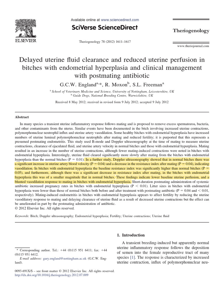 Delayed Uterine Fluid Clearance and Reduced Uterine Perfusion in | PDF ...