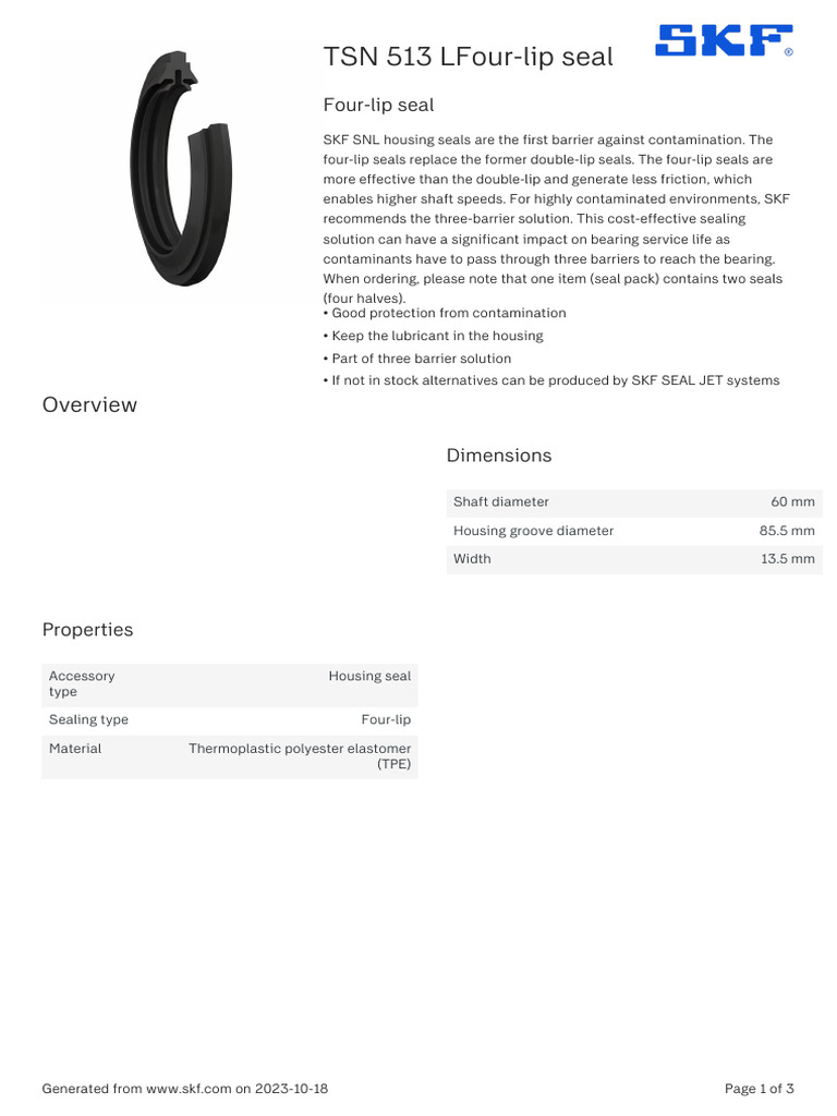 SKF TSN 513 LFour-lip Seal Specification | PDF | License | Mobile App