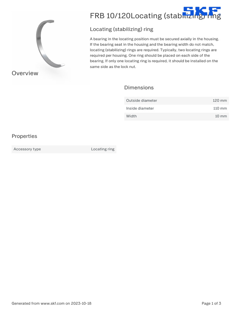 SKF FRB 10 - 120locating (Stabilizing) Ring Specification | PDF | License | Copyright