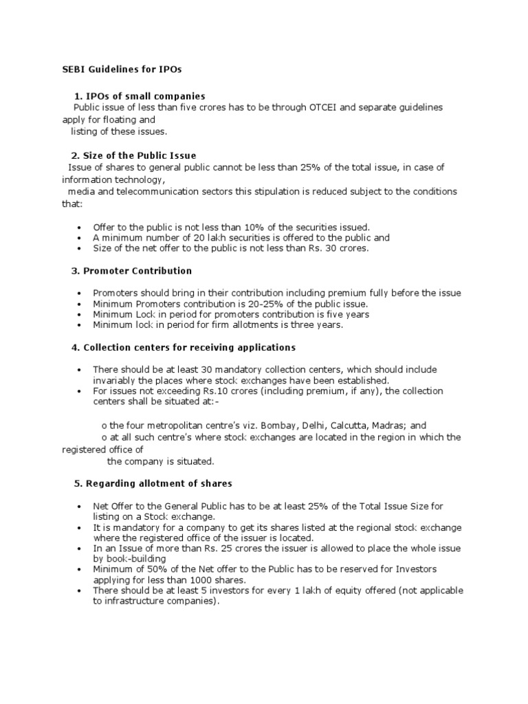 SEBI Guidelines For IPOs | PDF | Stocks | Securities (Finance)