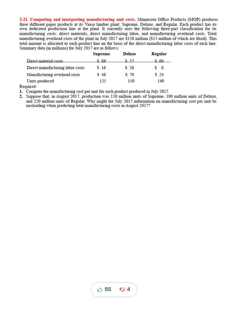 Chapter 2 Homework Manufacturing Economics and Computation Exercise ...