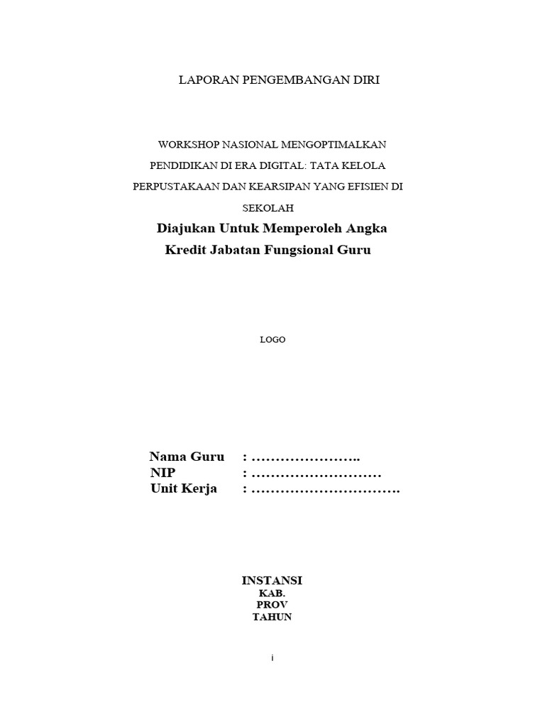 Contoh Laporan Pengembangan Diri Workshop Kearsipan & Perpustakaan | PDF