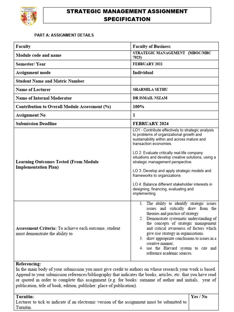 Strategic Management Assignment Overview | PDF | Knowledge | Strategic ...