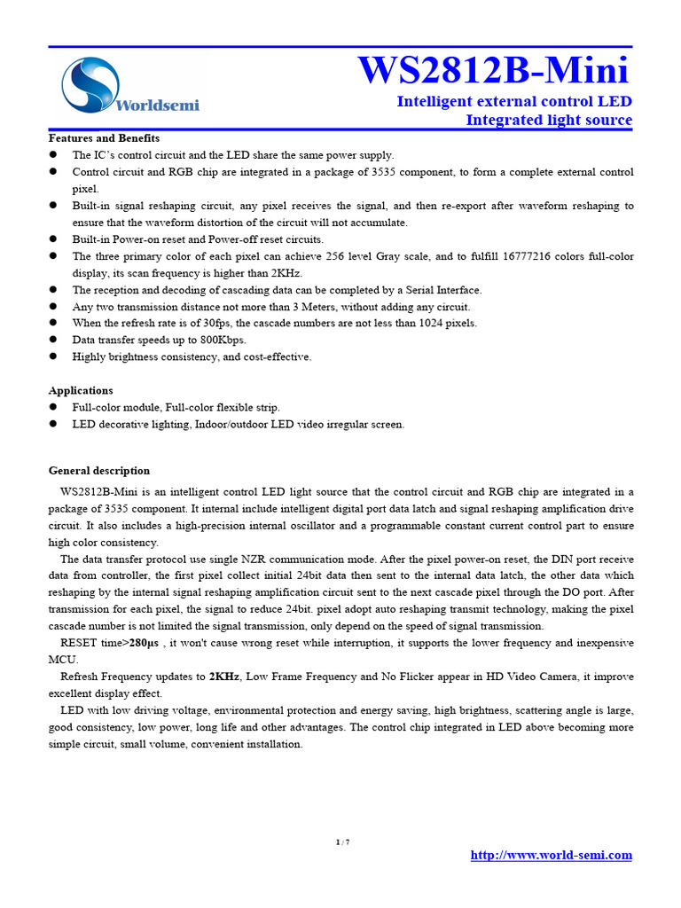 WS2812B Mini | PDF | Rgb Color Model | Light Emitting Diode