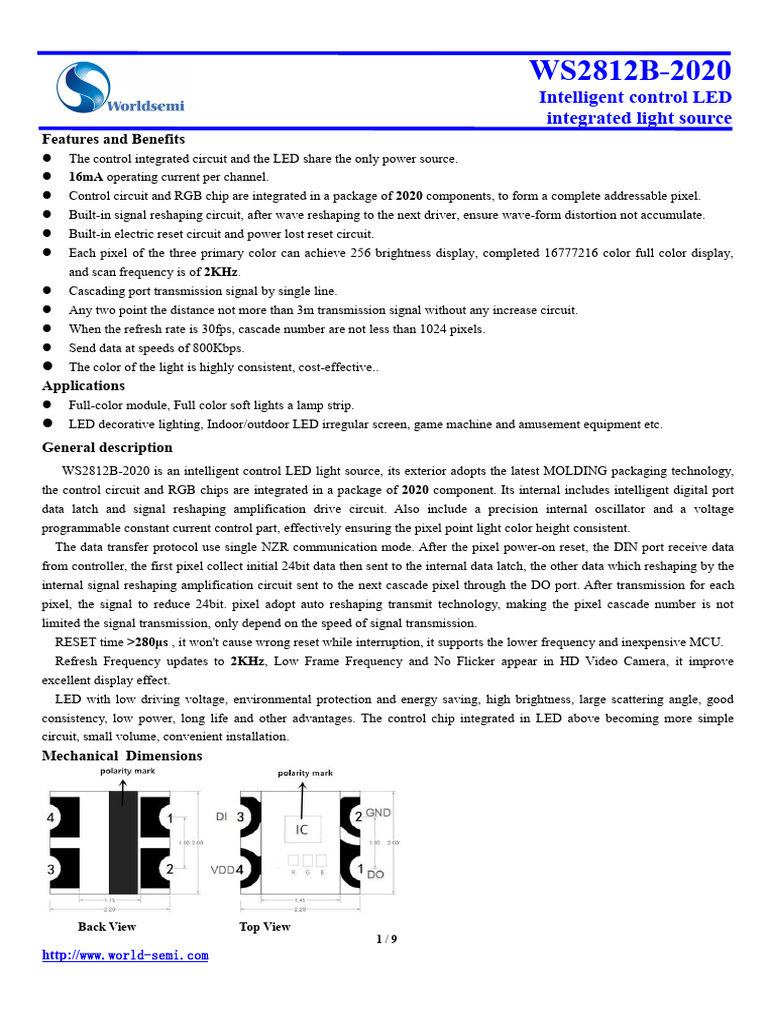 WS2812B-2020 V10 en 181106150240761 | PDF | Power Supply | Electronic ...