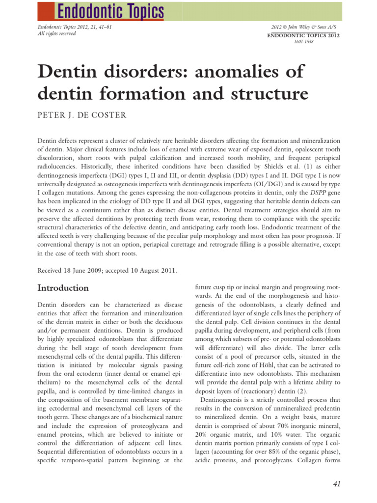 Dentin Disorders Anomalies of Dentin Formation and Structure | PDF ...