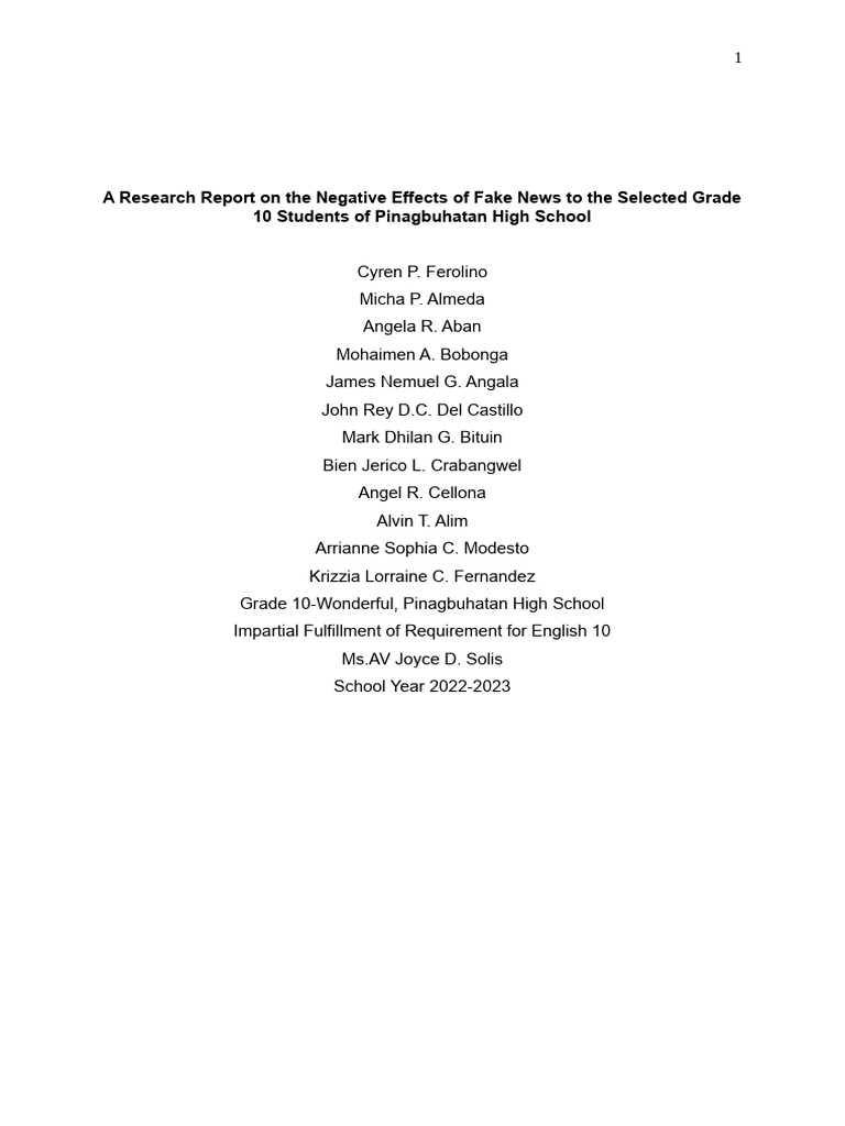 A Research Report On The Negative Effects of Fake News To The Selected ...