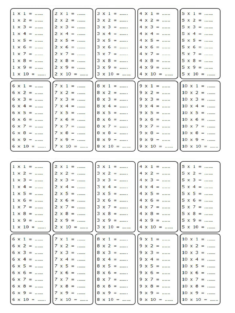 Tabuada para Preencher | PDF