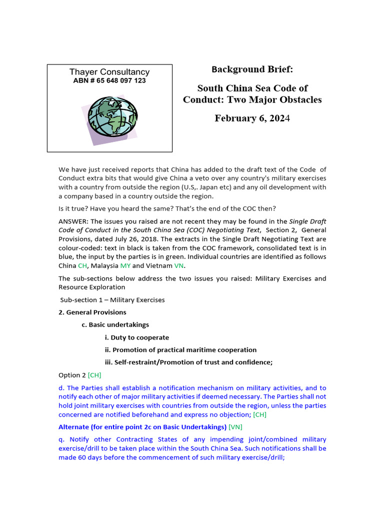 South China Sea COC Challenges | PDF | International Law | South China Sea