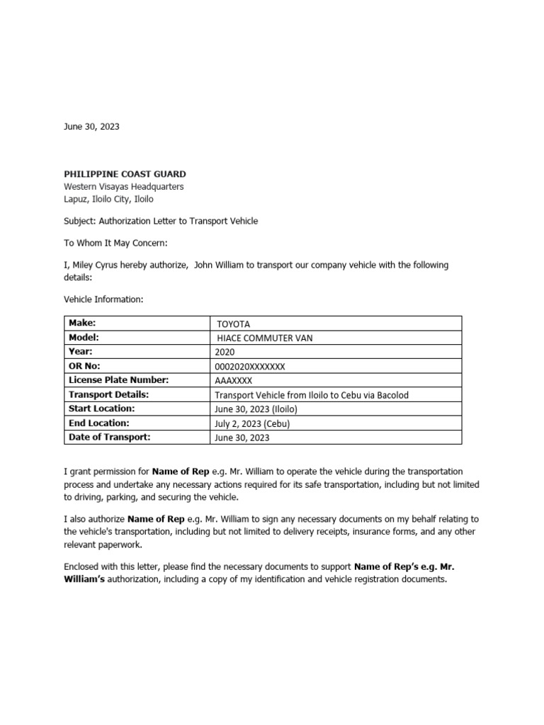 Authorization Letter Transport Vehicle Rev2 | PDF