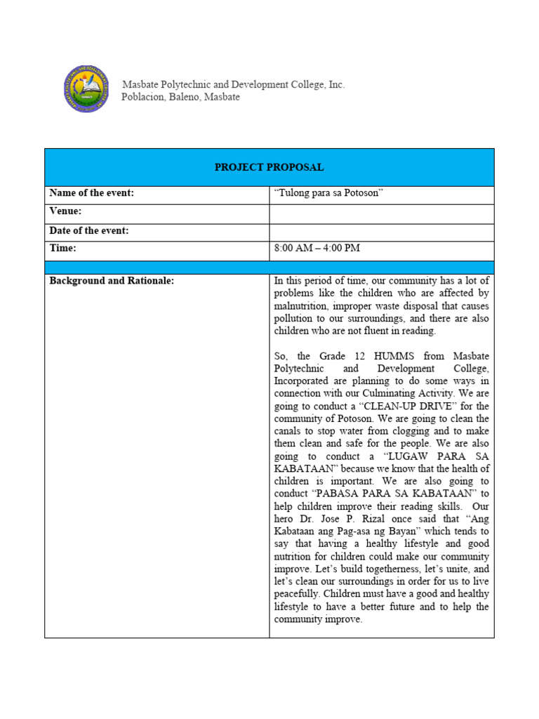 Project Proposal: Tulong para sa Potoson | PDF | Wellness