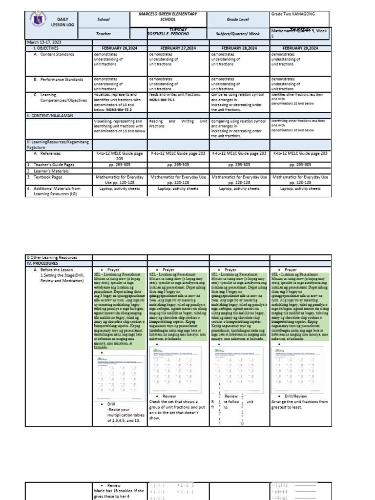 Grade 2 Math Lesson: Unit Fractions | PDF | Mathematical Notation ...