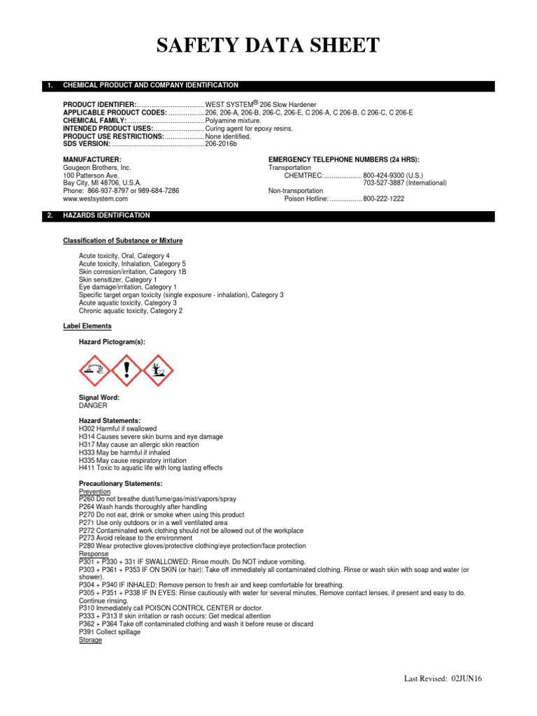 206 SDS | PDF | Toxicity | Safety