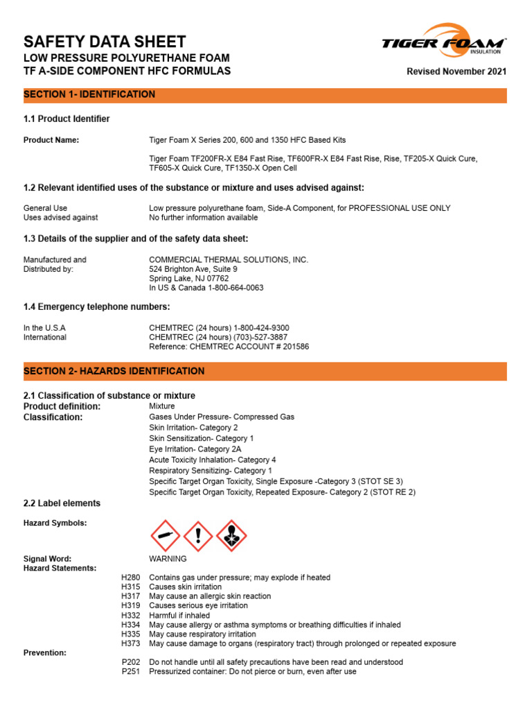 Tiger Polyurethane Sds | PDF | Toxicity | Working Conditions