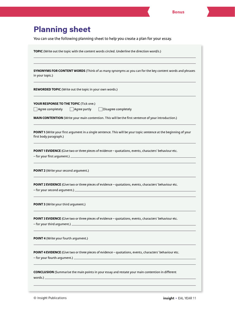 Page85 EALYear11 Planning Sheet For A Text Response | PDF | Career ...