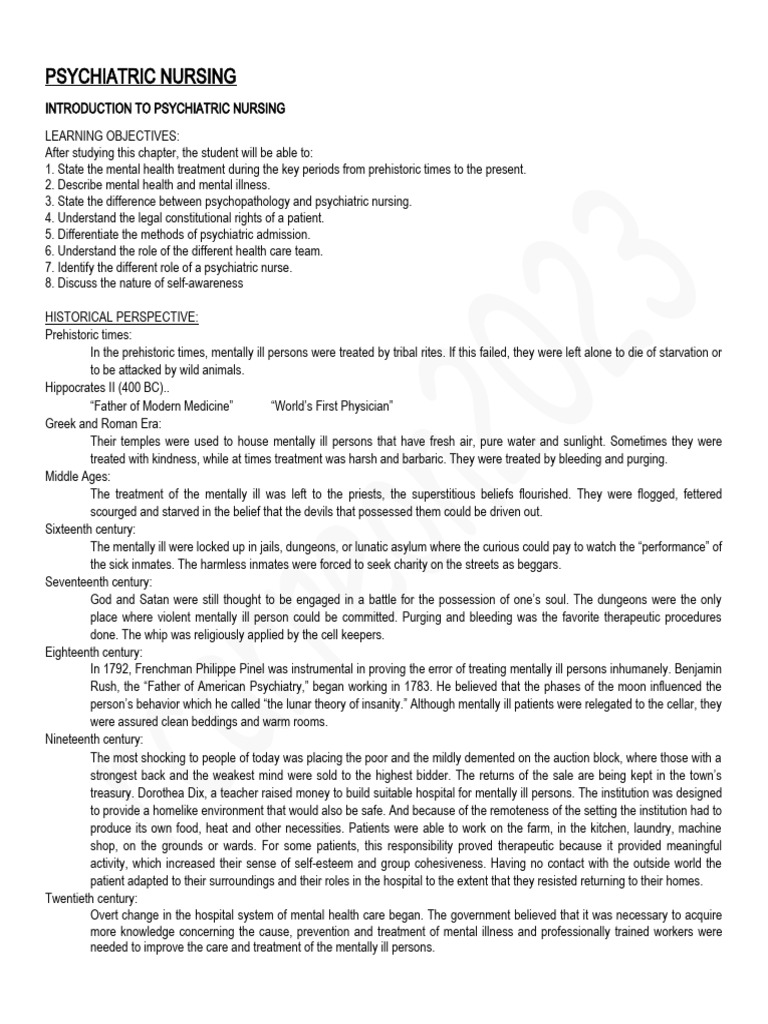 Chapter 1 Handout Introduction 1 Pdf Psychiatry Mental Disorder