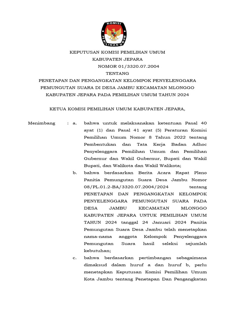 1 Format Keputusan Pengangkatan Kpps V | PDF