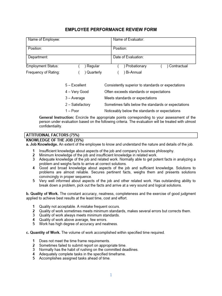 SAMPLE Employee Performance Review Form | PDF | Decision Making ...