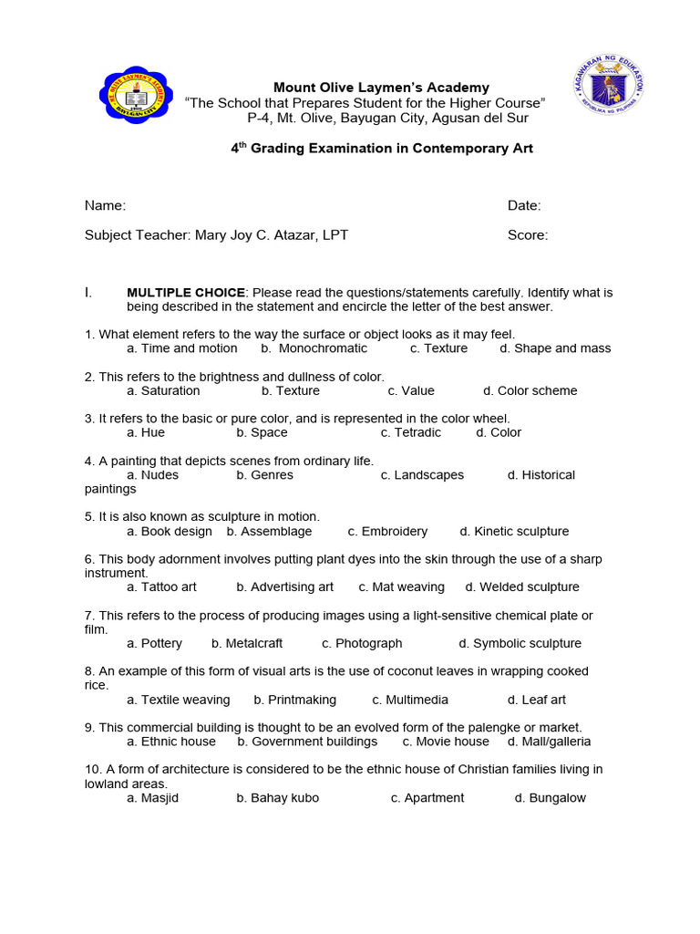 4th Grading Exam in Contempt | PDF | Paintings | Color