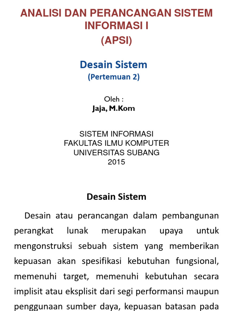 APSI Pertemuan 2 Desain Sistem | PDF