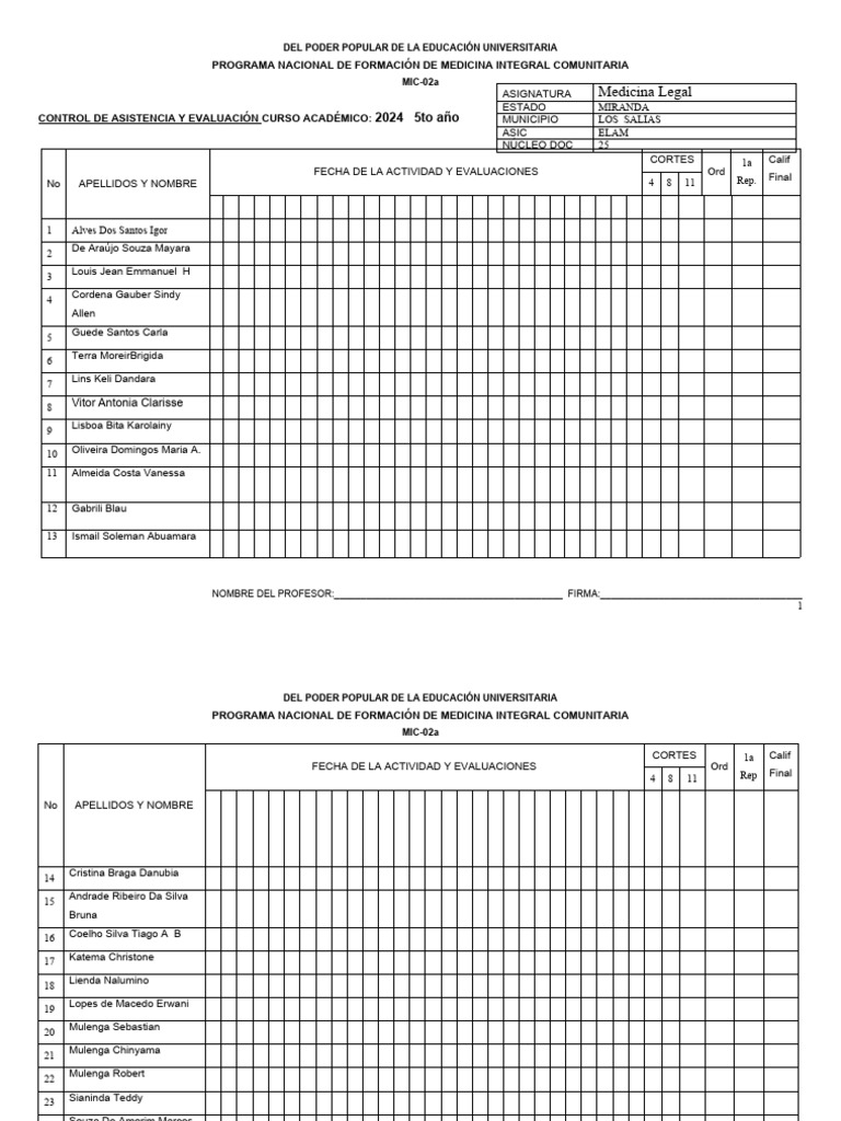 Control de Asistencia Medicina 2024 | PDF