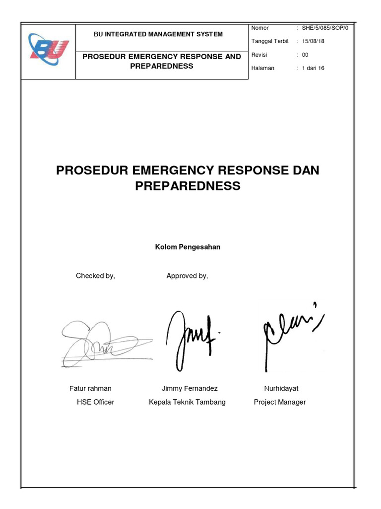 SOP Prosedur Emergency Response and Preparedness | PDF