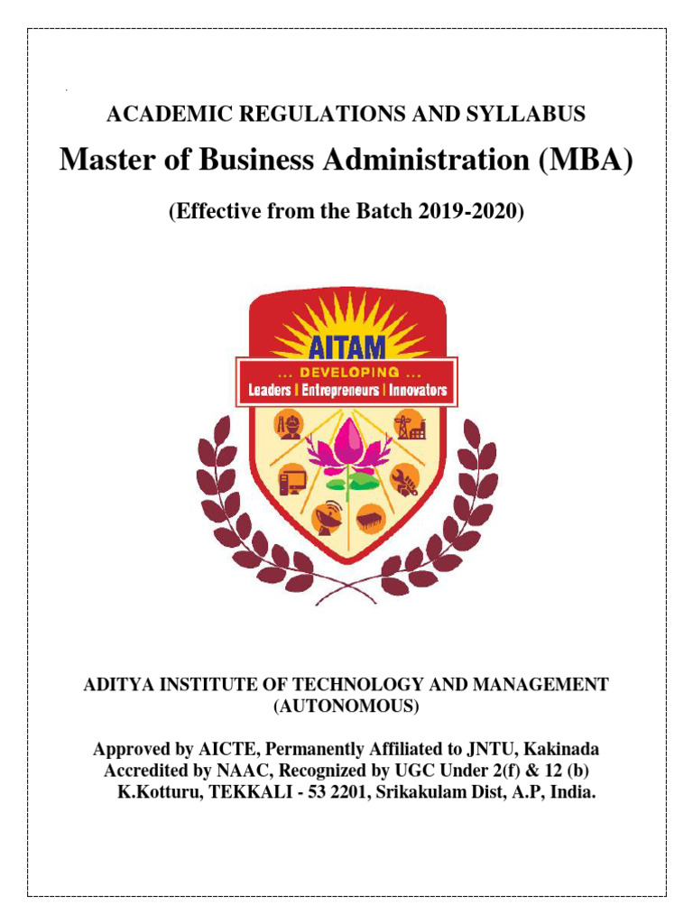 MBA Academic Regulations 2019-2020 | PDF | Thesis | Qualifications