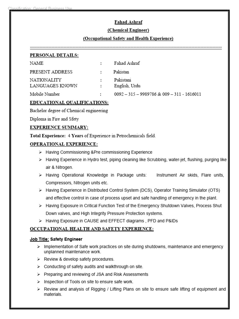 Fahad Ashraf CV - Updated - 231006 - 012442 | PDF | Fire Safety | Safety