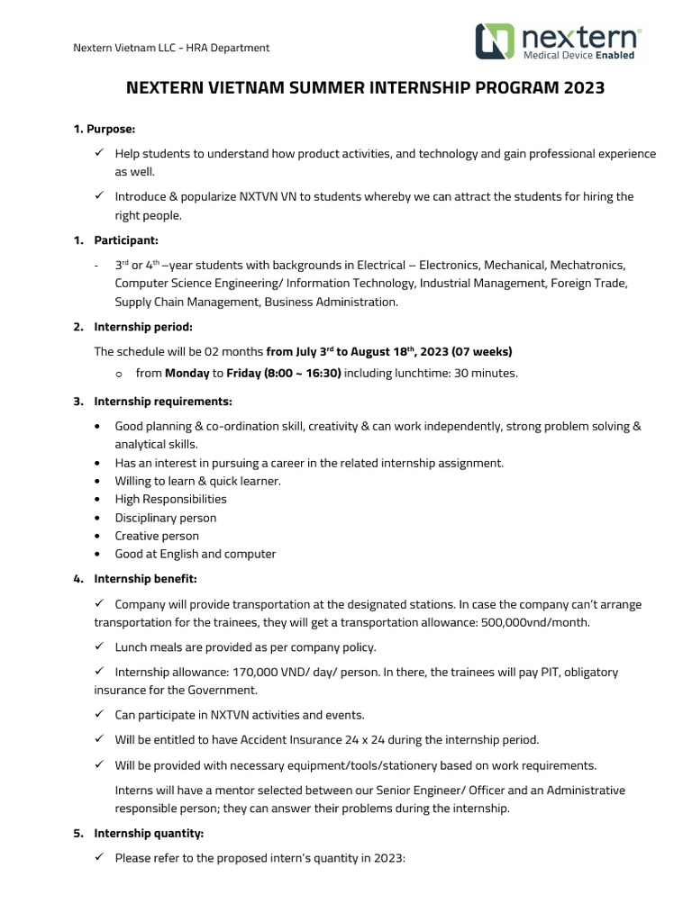 Nextern Summer Internship Program 2023-1 | PDF | Engineering | Internship