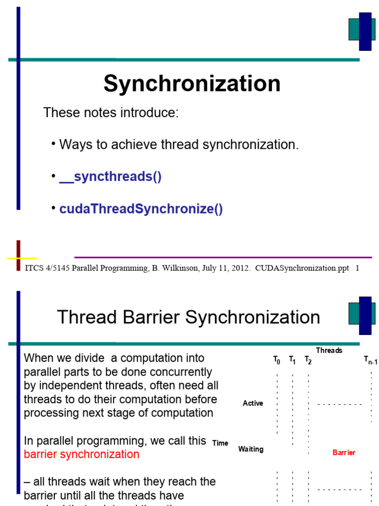 Cuda Synchronization | PDF | Thread (Computing) | Kernel (Operating System)