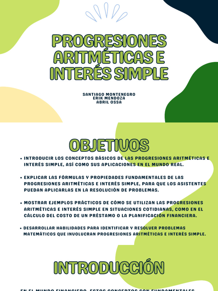 Progresiones Aritméticas e Interés Simple | PDF | Aritmética | Interés