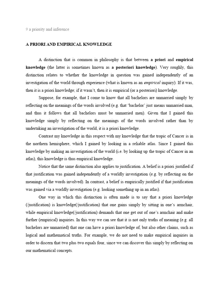 A Priori vs. Empirical Knowledge Explained | PDF | Knowledge | A Priori ...
