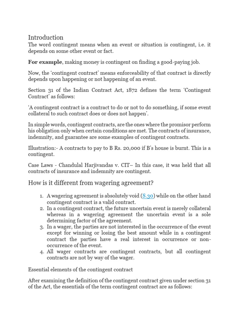 Unit 3 Contingent Contract | PDF | Insurance | Mergers And Acquisitions